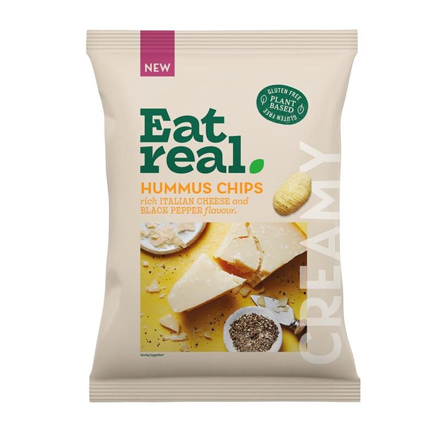 Hummus Italian Cheese and Black Pepper Chips in 110g from Eat Real